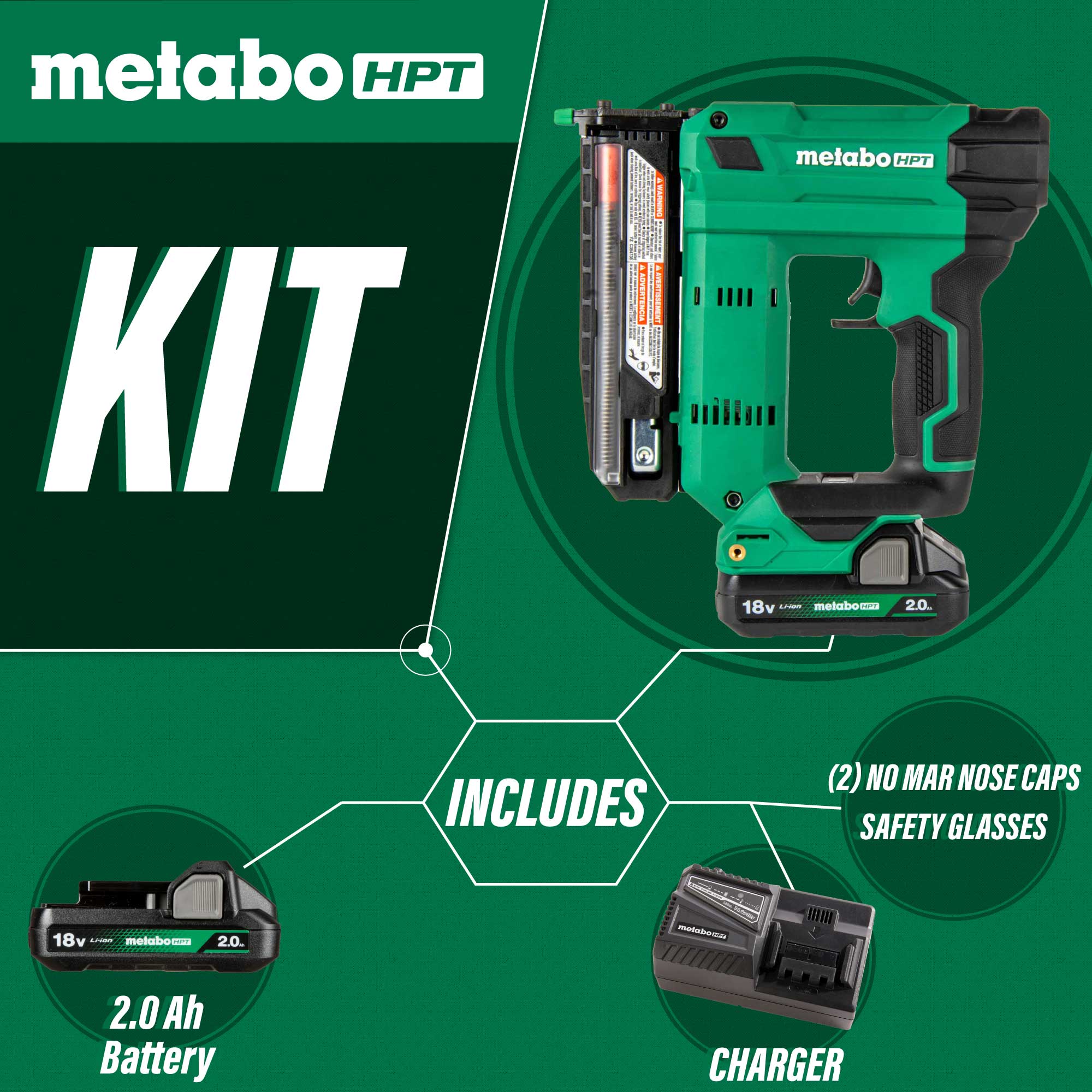 18V MultiVolt 23 Gauge Pin Nailer 1x2.0Ah Metabo HPT NP1835DA