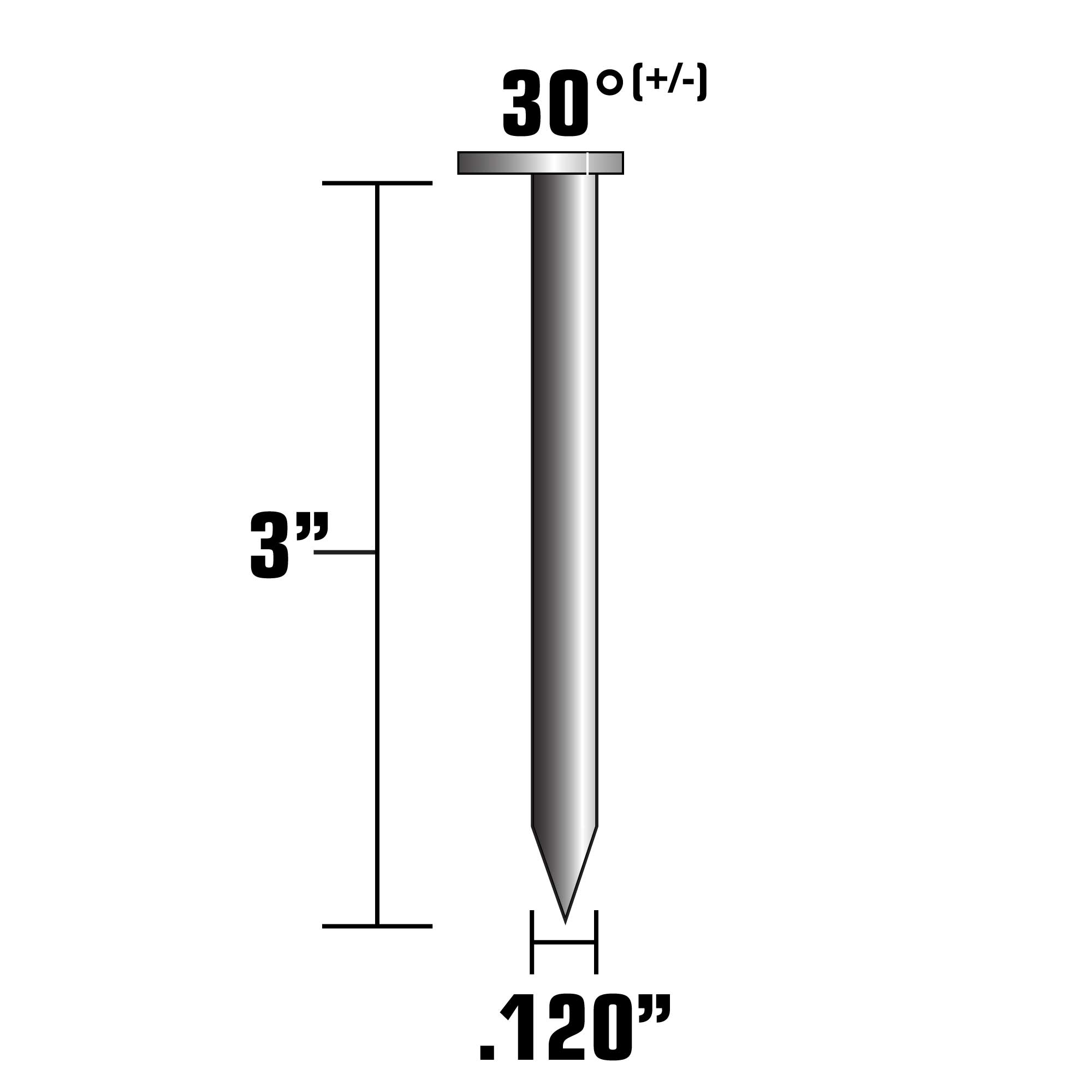 3" x .120" Smooth Shank Offset Round Head Bright Basic Plastic Strip 30 ...