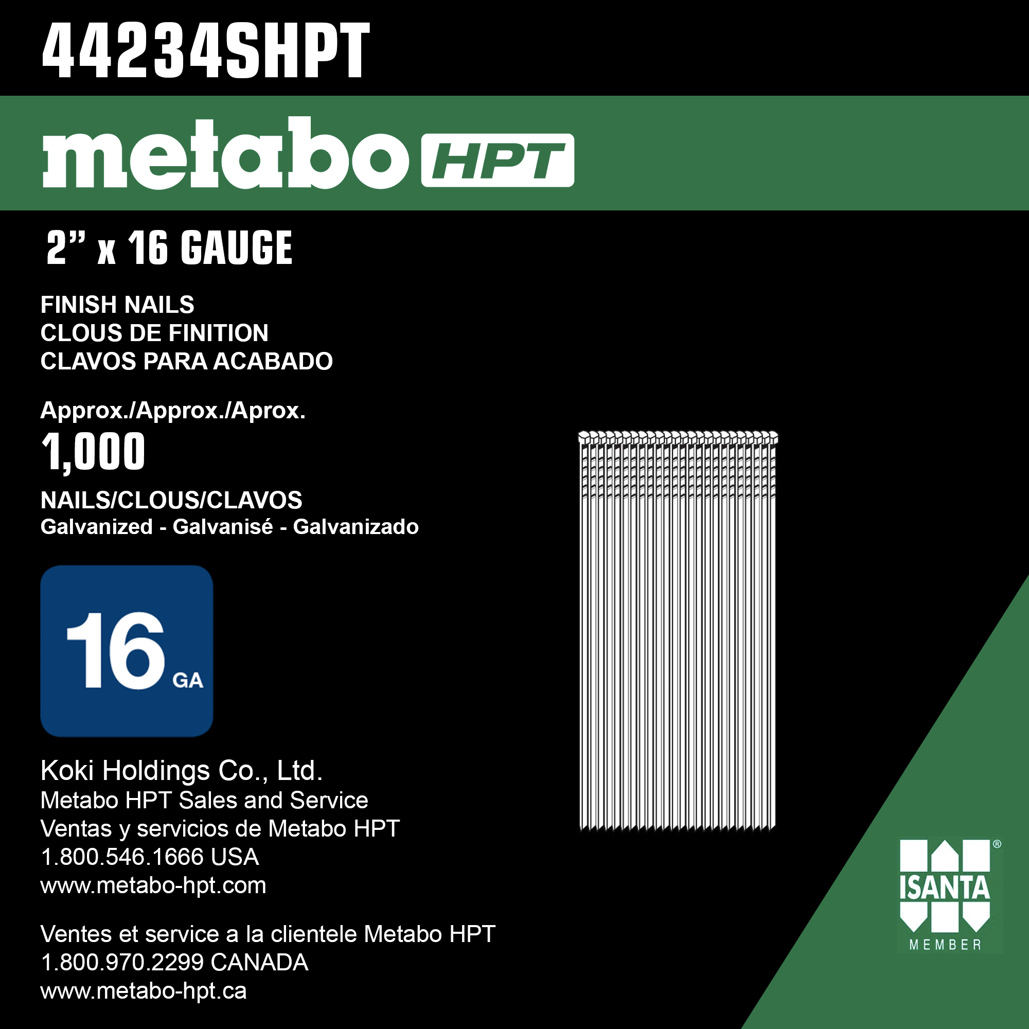 2" x 16 Gauge Smooth Shank Stainless Steel Finish Nails | Metabo HPT ...